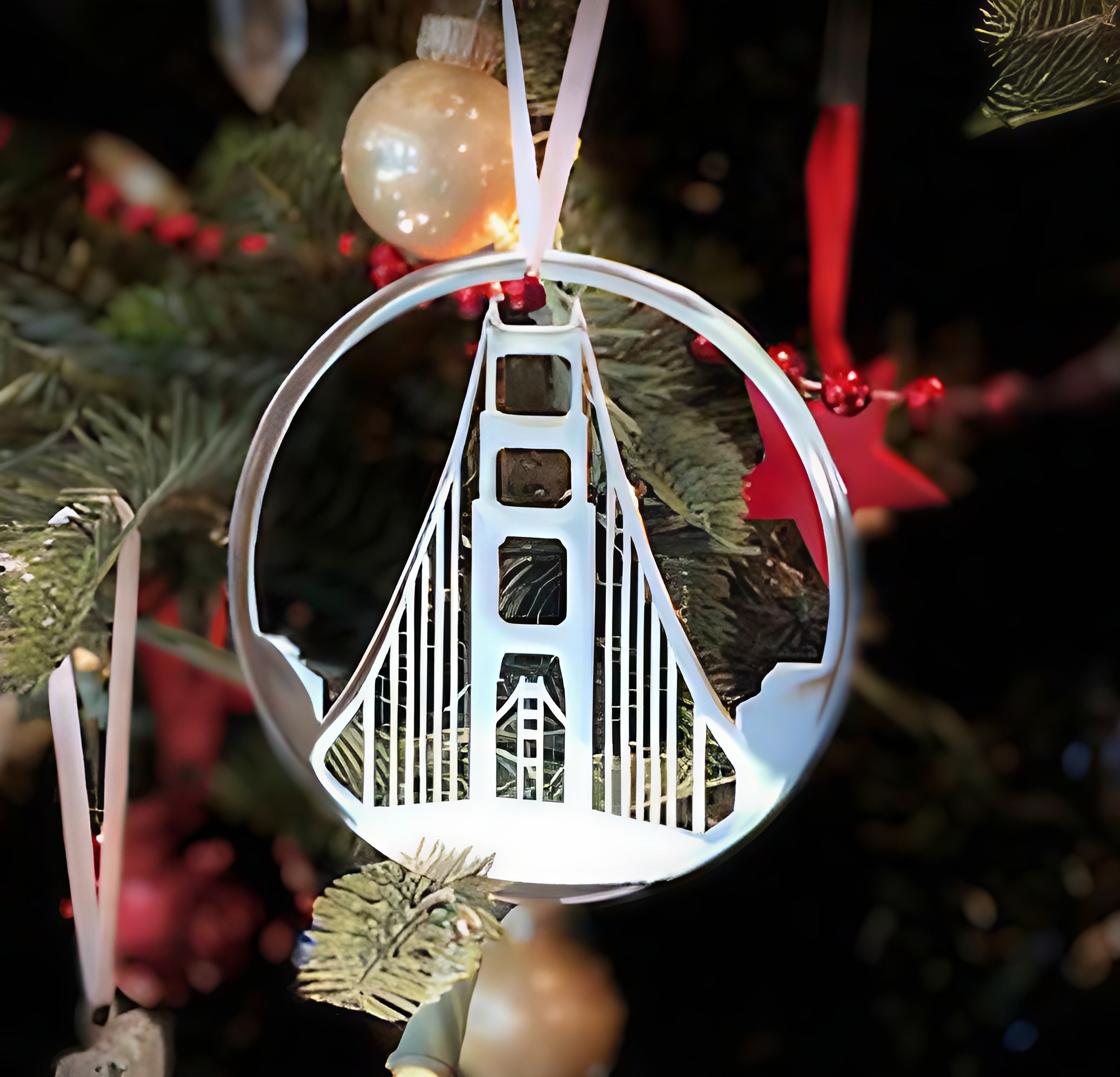 Golden Gate Bridge Christmas Ornament, Polished Nickel – Heirloomware ...